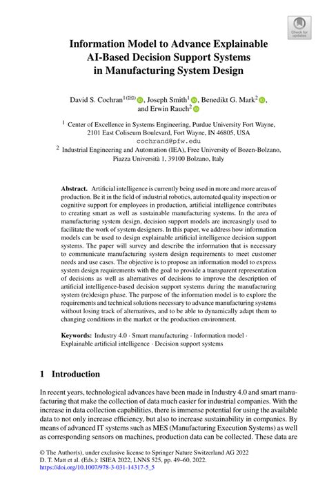 Pdf Information Model To Advance Explainable Ai Based Decision Support Systems In