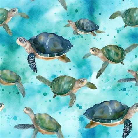 Premium AI Image Sea Turtles Pattern Seamless