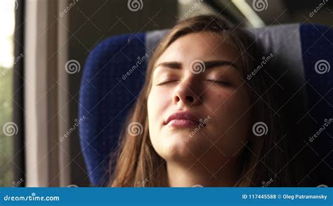 A Candid Female Traveling By Train And Falls Asleep When The Landscape Passes Beautiful Young