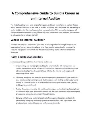 A Comprehensive Guide To Build A Career As An Internal Auditor PDF
