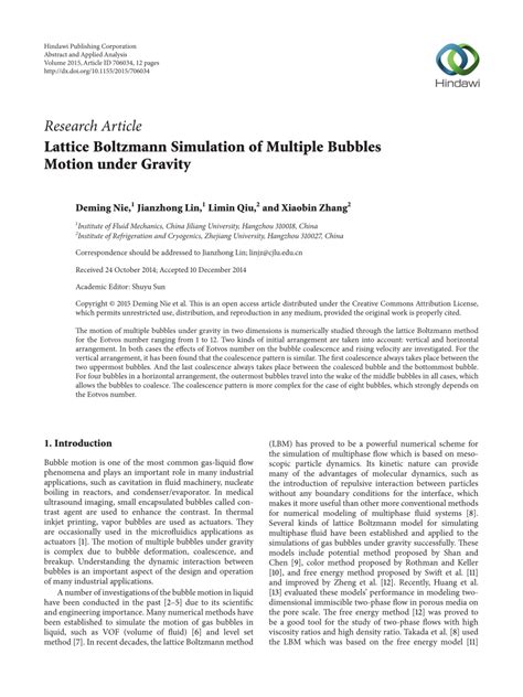 Pdf Lattice Boltzmann Simulation Of Multiple Bubbles Motion Under Gravity