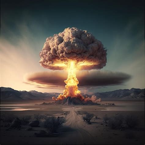 Premium Photo Big Nuclear Explosion With A Mushroom Cloud And Fire In