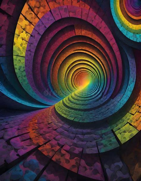 Psychedelic Swirls In Vivid Colors Creating Abstract Tunnel Effect Digital Artwork With