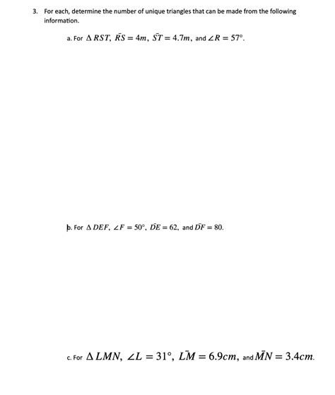 Solved For Each Determine The Number Of Unique Triangles Chegg