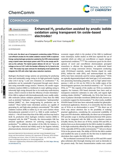 Pdf Enhanced H2 Production Assisted By Anodic Iodide Oxidation Using
