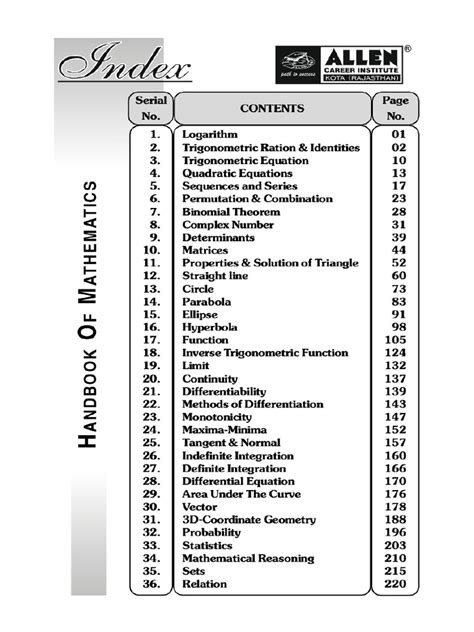Allen Maths Handbook Pdf