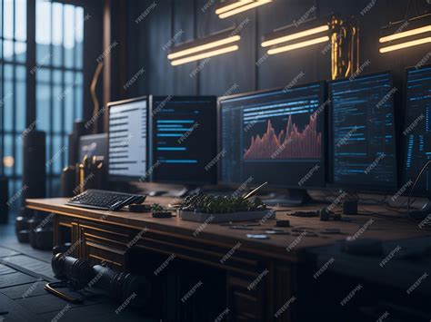 premium ai image stock market day trader working on computer with