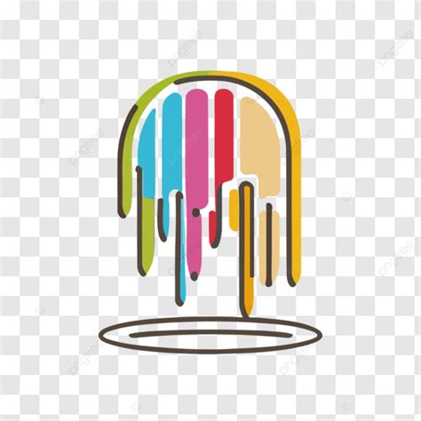 무지개 색깔의 물방울이 흘러나오는 로고 그림 벡터 흰색 배경에 있는 단순한 컬러풀한 헤어 테라피 아이콘 그림자 없음 작은 프레임 중앙 Png 일러스트 및 벡터 에