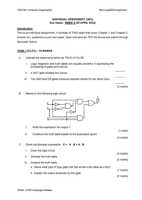 Individual Assignment CSC159 APR2022 CSC159 Computer Organization Mac Aug2022 Assignment FSKM