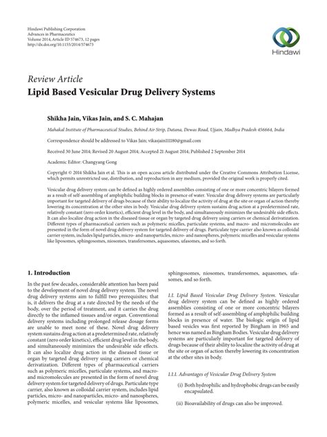 Pdf Lipid Based Vesicular Drug Delivery Systems