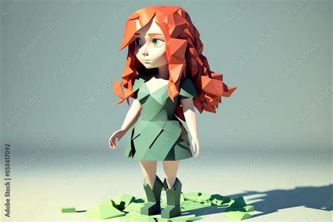 3d Low Polygon Render Of A Fictional Human Female Colorful And