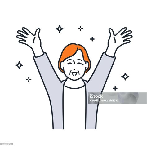 팔을 벌리고 기뻐하는 노인 여성의 간단한 벡터 일러스트 자료 팔을 펼친에 대한 스톡 벡터 아트 및 기타 이미지 팔을 펼친 일러스트레이션 환희 Istock
