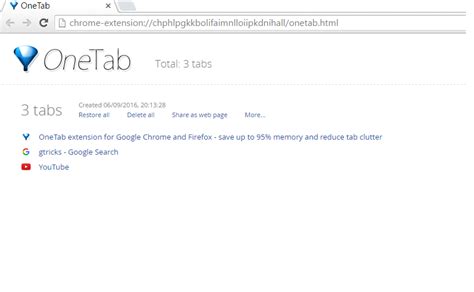 OneTab INCREASES SURFING SPEED AND MAKES WORK CLUTTER FREE
