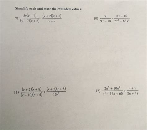 solved simplify each and state the excluded values 5v v