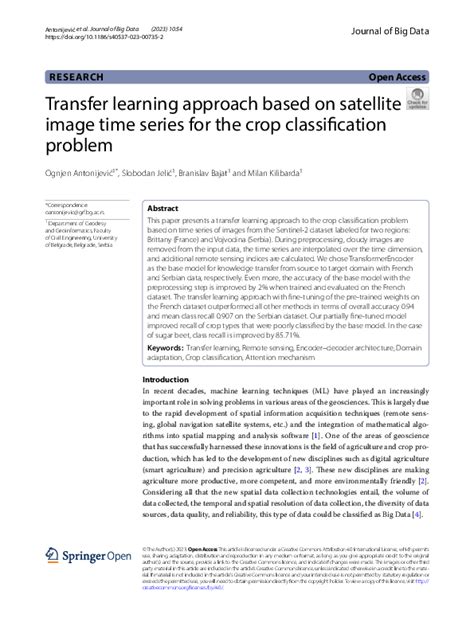 Pdf Transfer Learning Approach Based On Satellite Image Time Series