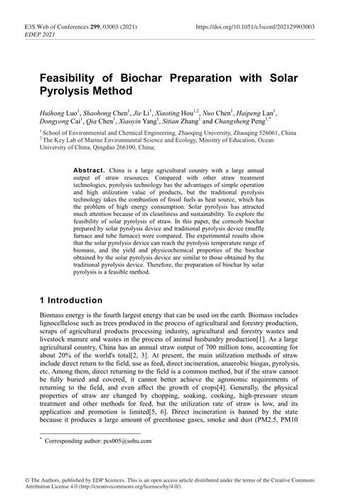 Pdf Feasibility Of Biochar Preparation With Solar Pyrolysis Method