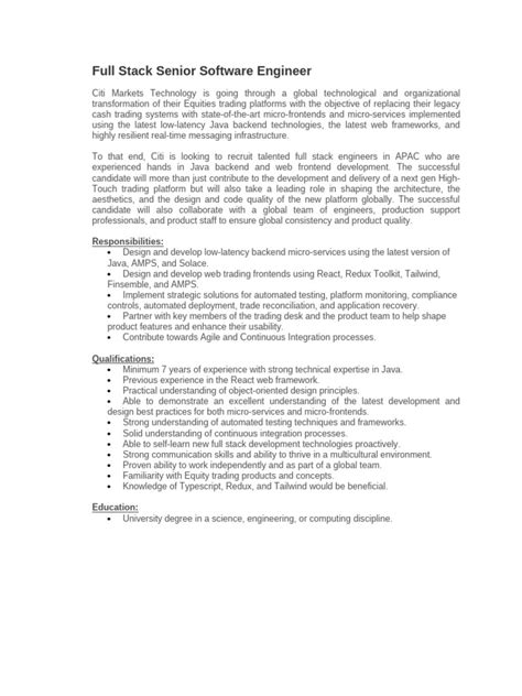 Full Stack Job Description Pdf