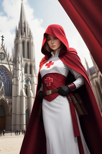 Freira Religião Cristã Missionária De Fé Em Capa Vermelha Desenho