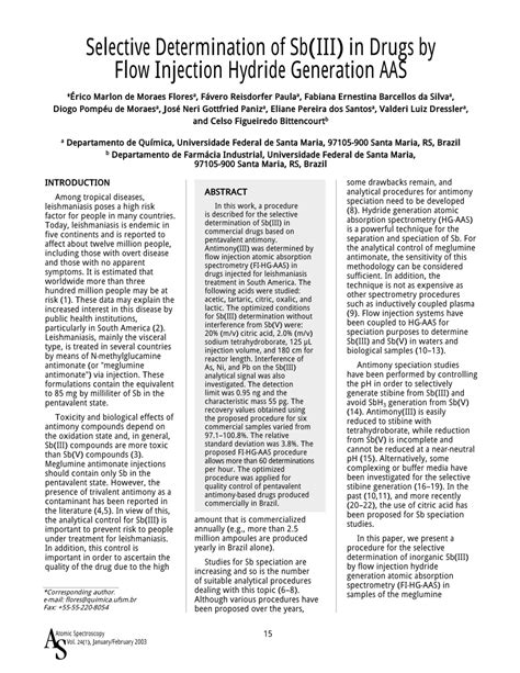 Pdf Selective Determination Of Sb Iii In Drugs By Flow Injection Hydride Generation Aas