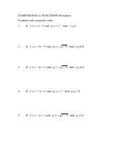 Composite Function Worksheet Pdf COMPOSITION Of FUNCTIONS Worksheet Evaluate Each Composite