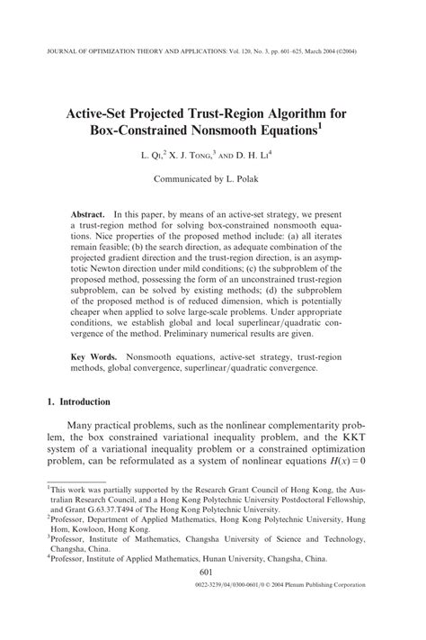 Pdf Active Set Projected Trust Region Algorithm For Box Constrained