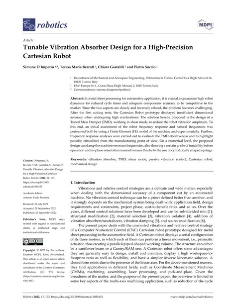 Pdf Tunable Vibration Absorber Design For A High Precision Cartesian Robot