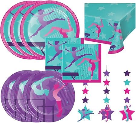 Amazon.com: Kid's Gymnastics Dance Disposable Tableware Set for 24, Party Supplies include ...