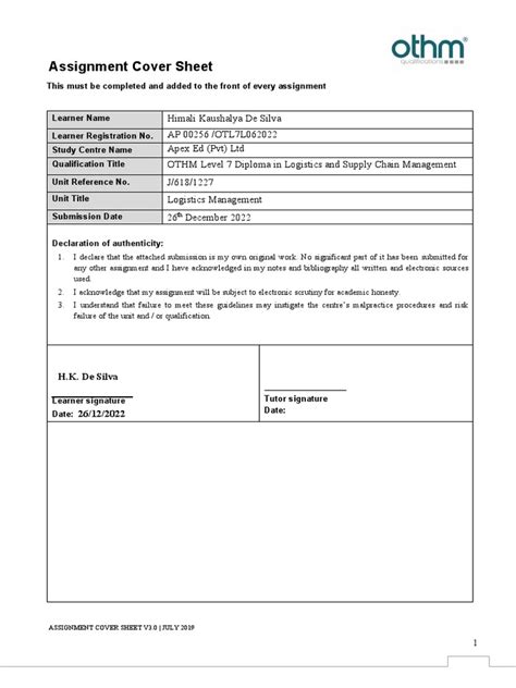 assignment logistics pdf transport cargo