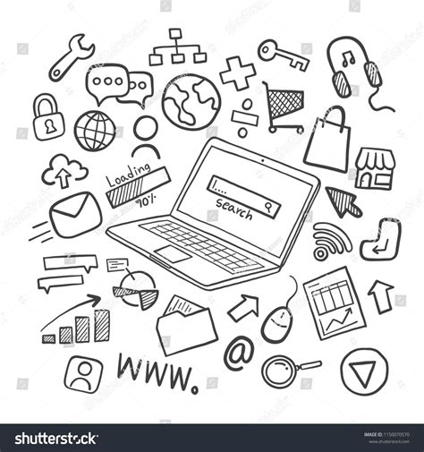 computer technology doodle vector illustration