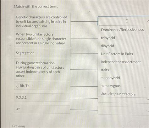Solved Match With The Correct Term Genetic Characters Are