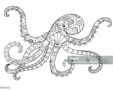 Octopus Antistress 색칠 공부 책 색칠을 위한 선형 벡터 일러스트레이션 0명에 대한 스톡 벡터 아트 및 기타 이미지 Istock
