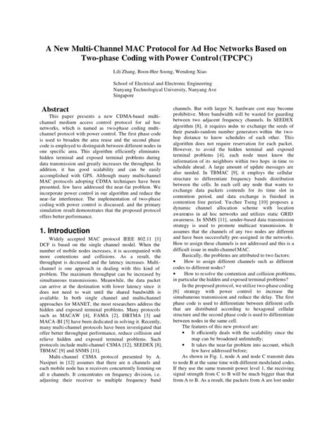 PDF A New Multichannel MAC Protocol For Ad Hoc Networks Based On Two Phase Coding With Power