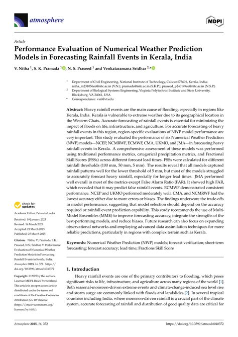 Pdf Performance Evaluation Of Numerical Weather Prediction Models In Forecasting Rainfall