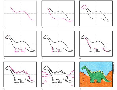 Easy How To Draw An Easy Dinosaur Tutorial And Dino Coloring Page