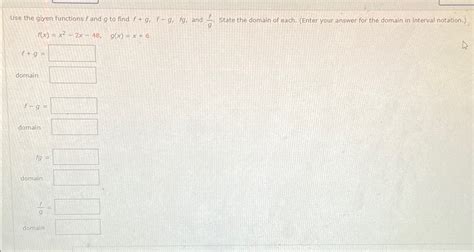 solved use the given functions f ﻿and g ﻿to find f g f g fg