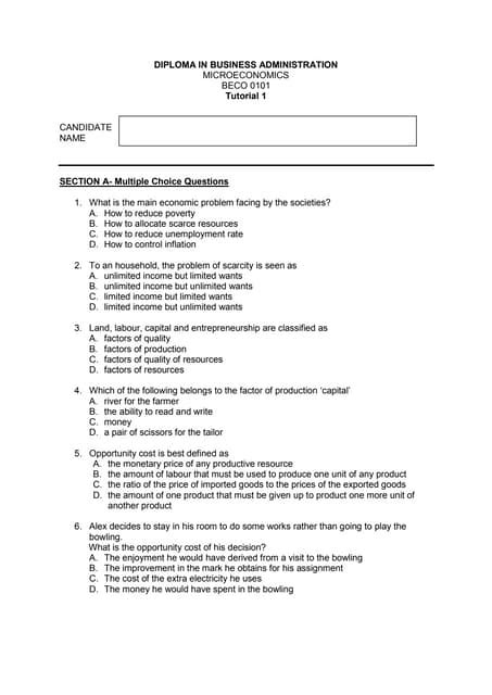 Microeconomics Tutorial 1 Pdf Economy Business And Finance