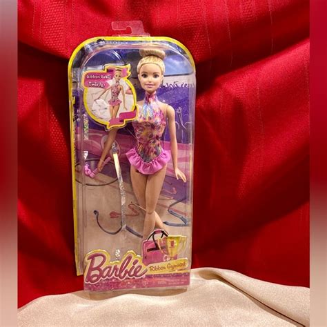 Barbie Toys Barbie Doll Gymnast In Pink With Ribbon 2 Blond Blue