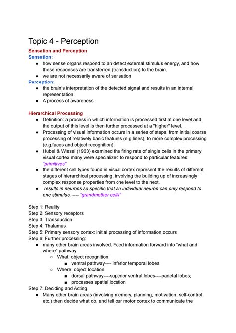 PSY H UTSG Lecture Notes Topic Perception Topic Perception Sensation And Perception