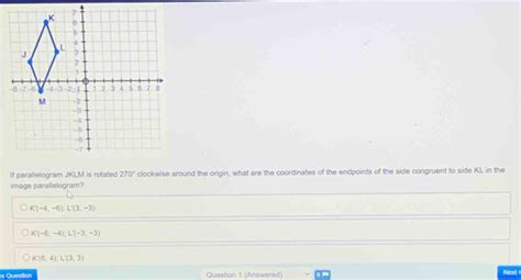 Solved If Parallelogram JKLM Is Rotated Clockwise Around The Origin What Are The