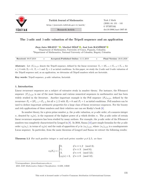 Pdf The2 Adic And3 Adic Valuation Of The Tripell Sequence And An Application