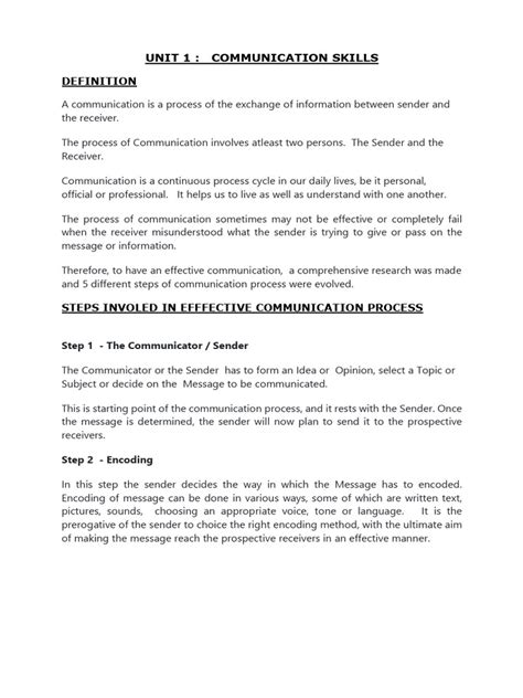Unit 1 Communication Skills Notes Pdf Communication Perception