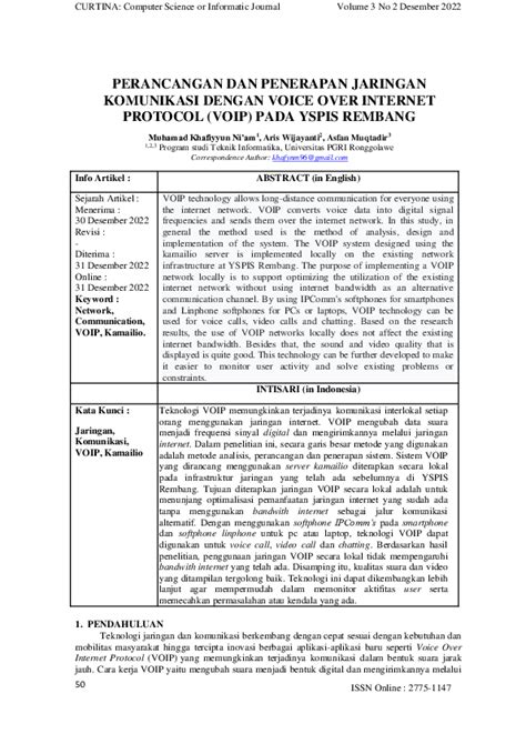 Pdf Perancangan Dan Penerapan Jaringan Komunikasi Dengan Voice Over Internet Protocol Voip