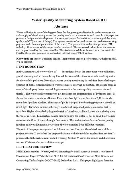 water quality monitoring system based on iot pdf internet of things