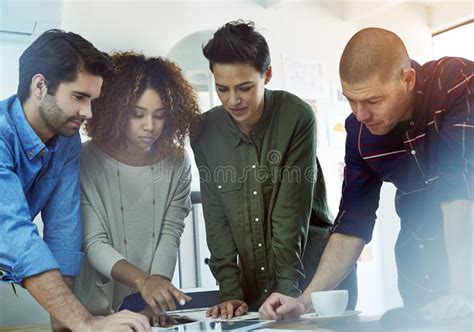 Design Pointing And Teamwork Of Business People In Office With Tablet