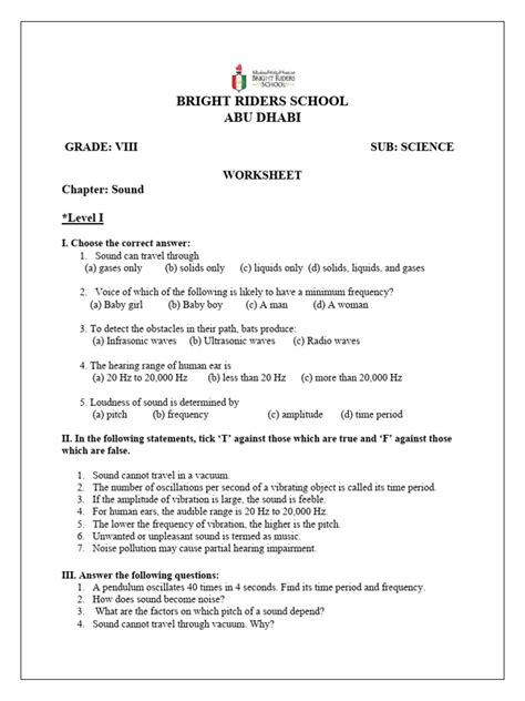 Sound Worksheet 23 24 Pdf Sound Frequency