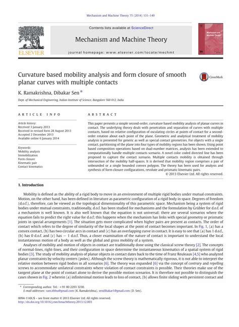 Pdf Curvature Based Mobility Analysis And Form Closure Of Smooth