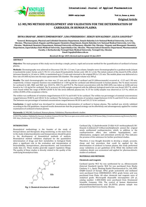 Pdf Lc Msms Method Development And Validation For The Determination Of Cardiazol In Human Plasma