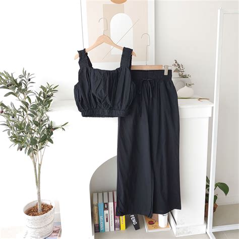 나시프릴세트 프릴나시 밴딩 와이드팬츠 투피스 에이블리