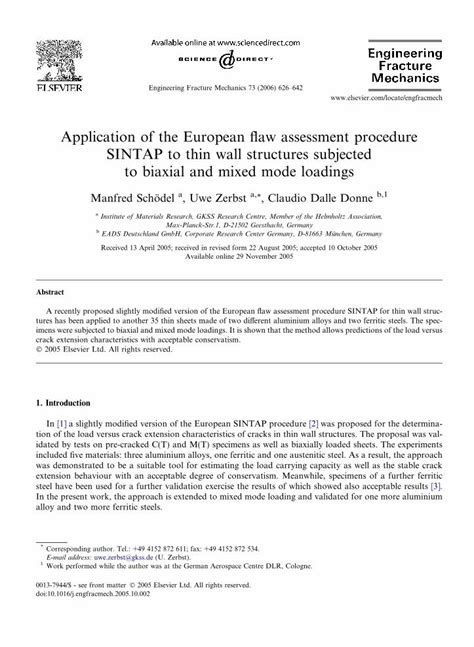 Pdf Application Of The European Flaw Assessment Procedure Sintap To Thin Wall Structures