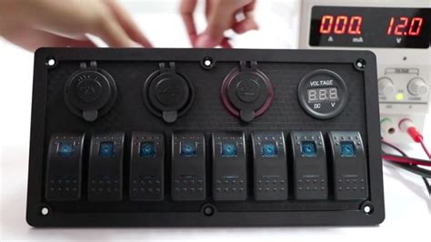 8 Gang Rocker Switch Panel With Dual Usb Charging Circuit Breaker Voltage Overload Protection
